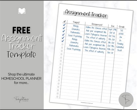 Free Assignment Tracker Printable For Students Mono