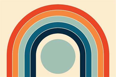 둥근 색상 줄무늬가 있는 복고풍 70년대 스타일 배경 1970년대 히피 레트로 스타일의 무지개 그루비 물결 모양 디자인 추상 배경 1970 1979 년에 대한 스톡 벡터