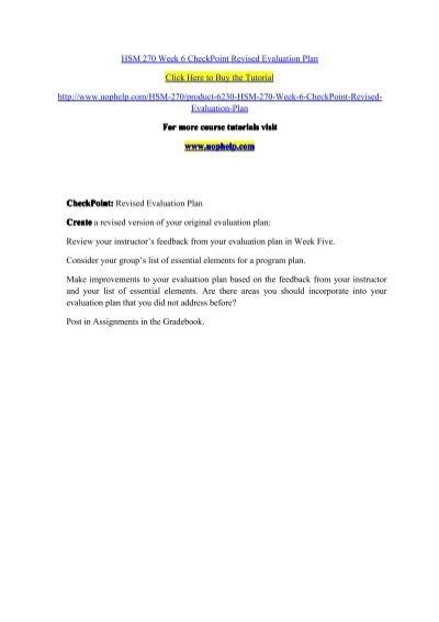 hsm 270 week 6 checkpoint revised evaluation plan uophelp