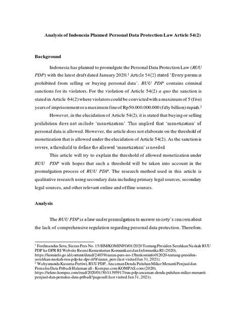 Analysis Of Indonesia Planned Personal Data Protection Law Ruu Pdp