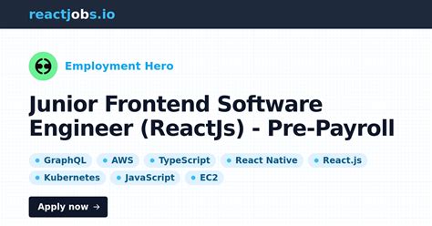 Remote Junior Frontend Software Engineer ReactJs Pre Payroll At Employment Hero