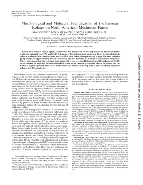 Pdf Morphological And Molecular Identification Of Trichoderma Isolates On North American