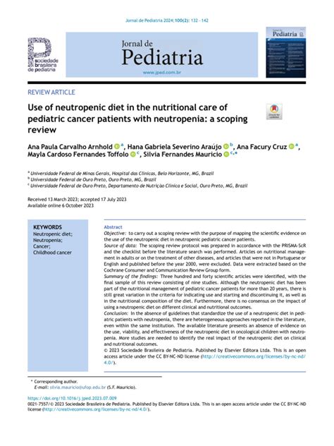 Use Of Neutropenic Diet In The Nutritional Care Of Pediatric Cancer Patients With Neutropenia A
