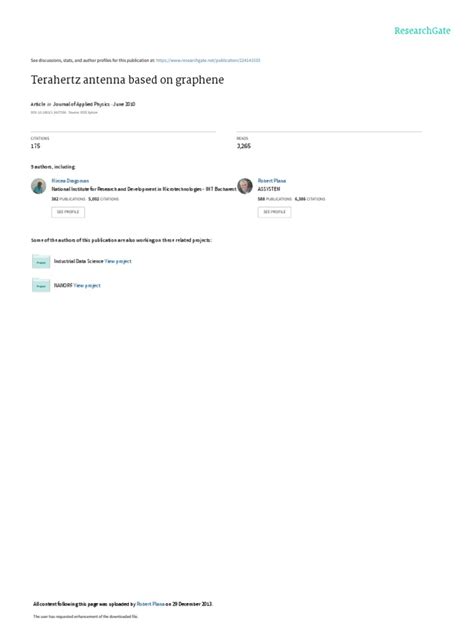 Terahertz Antenna Based On Graphene Pdf Antenna Radio Graphene