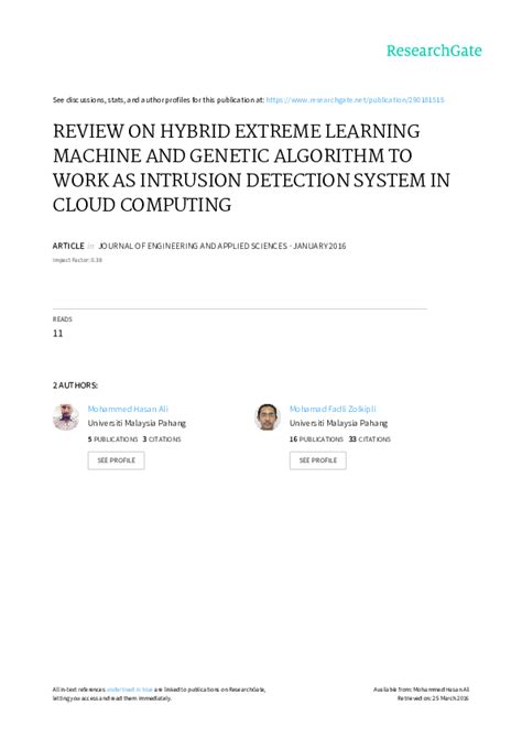 Pdf Review On Hybrid Extreme Learning Machine And Genetic Algorithm To Work As Intrusion
