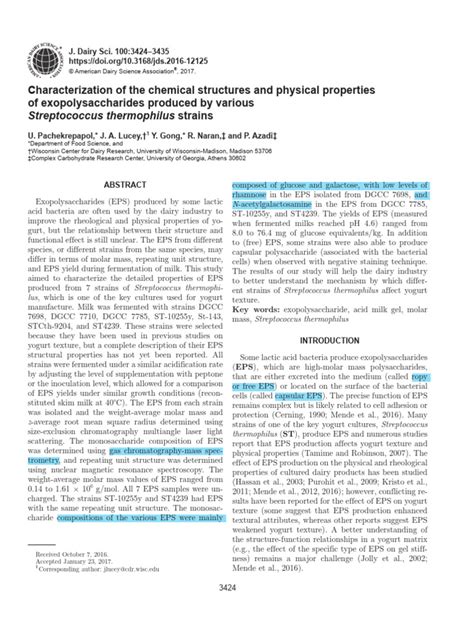 Characterization Of The Chemical Structures And Physical Properties Of Eps Produced By Various