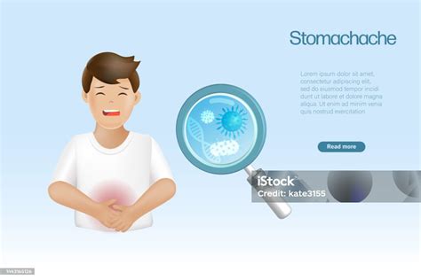 Ilustración De Hombre Que Sufre De Dolor De Estómago Con Lupa Diarrea
