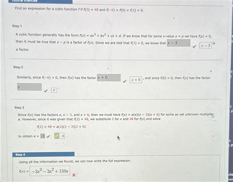 solved find an expression for a cubic function f ﻿if f 2 48