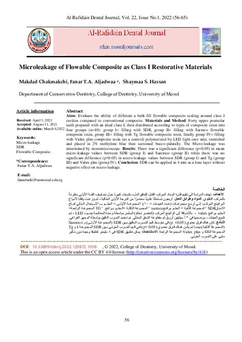 Pdf Microleakage Of Flowable Composite As Class I Restorative Materials