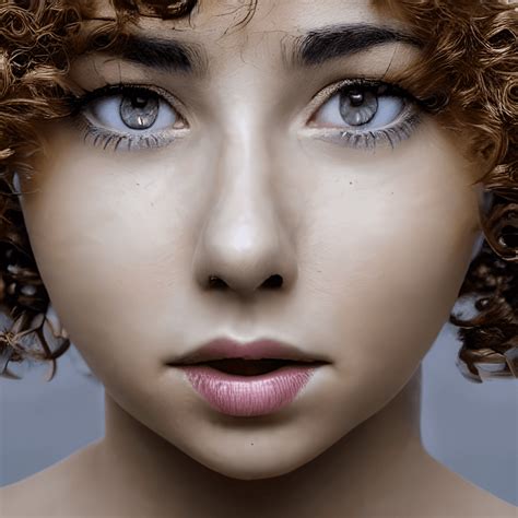Pretty Girl With Brown Curly Hair And Blue Eyes