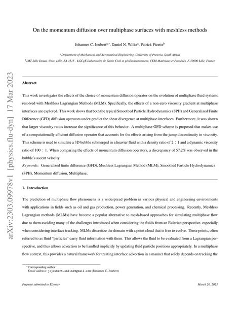 Pdf On The Momentum Diffusion Over Multiphase Surfaces With Meshless Methods