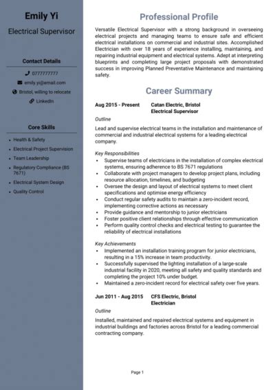 Electrical Supervisor Cv Example Guide [get Noticed]