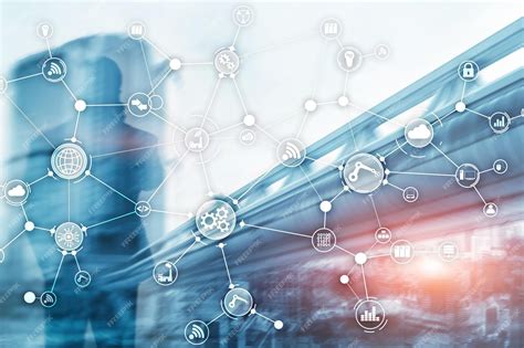 가상 화면 Iot 스마트 산업 개념 혼합 미디어 다이어그램의 기술 산업 비즈니스 프로세스 워크플로 조직 구조 프리미엄 사진