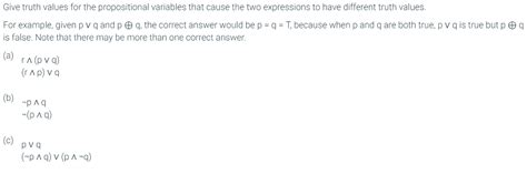 Solved Give Truth Values For The Propositional Variables Chegg