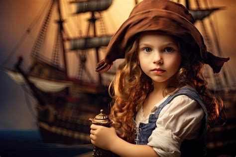 Premium Photo A Girl In A Pirate Garment
