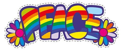 Letras De Paz En Estilo Hippie Retro Parche De Flores De Color Vector