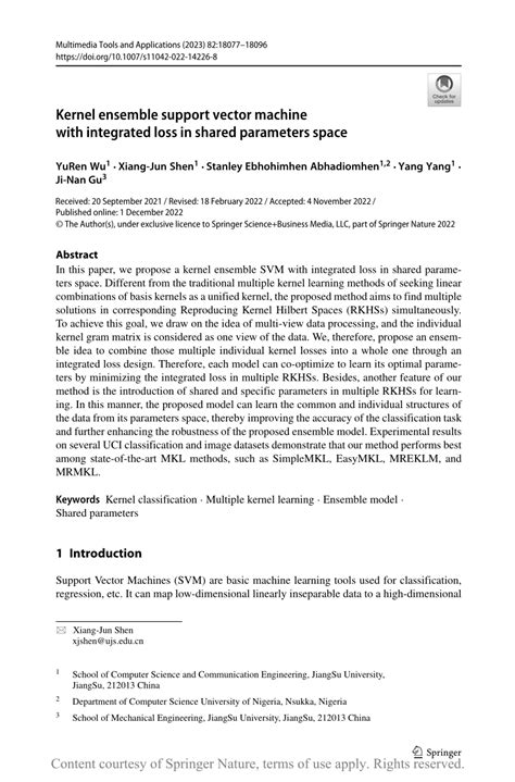 Kernel Ensemble Support Vector Machine With Integrated Loss In Shared Parameters Space Request PDF