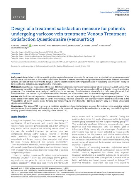 Pdf Design Of A Treatment Satisfaction Measure For Patients Undergoing Varicose Vein Treatment
