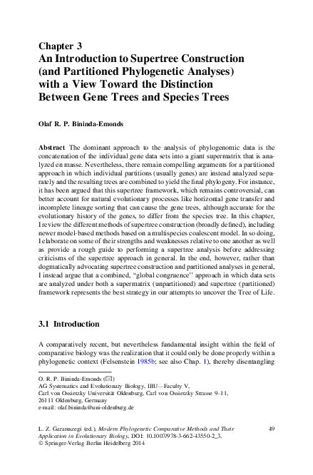 Pdf An Introduction To Supertree Construction And Partitioned