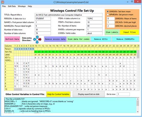 Control And Data File Setup Window