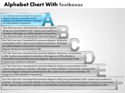 Business Powerpoint Templates Alpahabet Chart With Textboxes Sales Ppt
