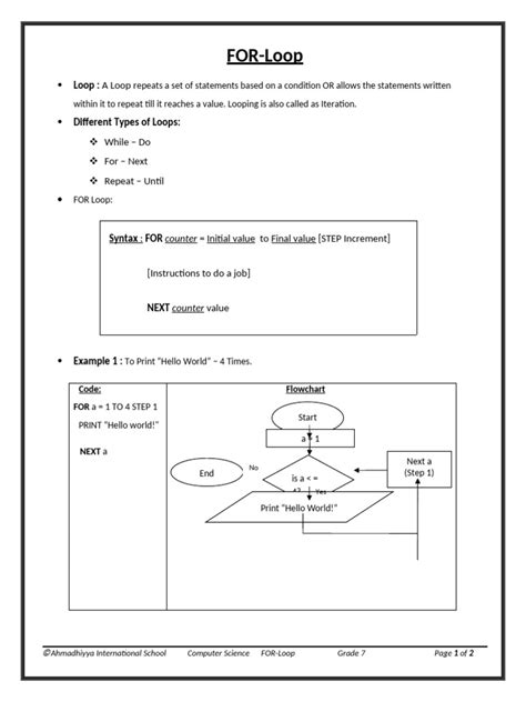 For Loop Notes Pdf