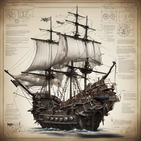 4k Black And White Pirate Ship Cannon Blueprints Ai Generated Artwork