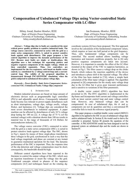 Pdf Compensation Of Unbalanced Voltage Dips Using Vector Controlled Static Series Compensator