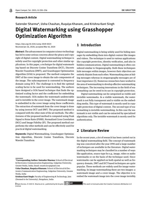 Pdf Digital Watermarking Using Grasshopper Optimization Algorithm