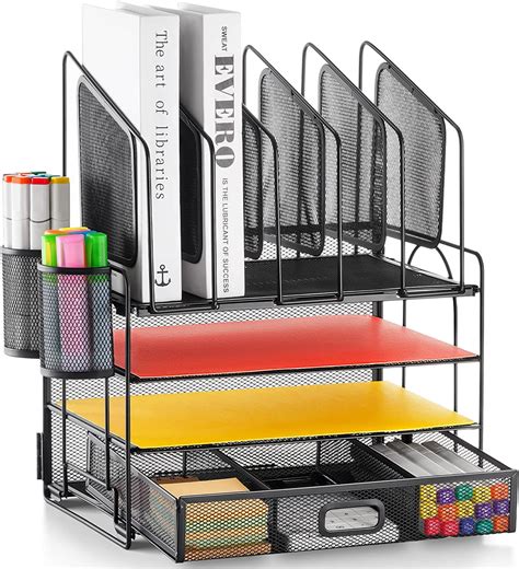 Desk Organizer With Drawer 4 Tier Mesh Desk File Organizer With 5