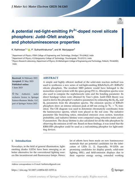A Potential Red Light Emitting Pr Doped Novel Silicate Phosphors Judd