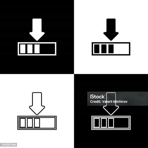 흑백 배경에 고립 된 로딩 아이콘을 설정 합니다 다운로드가 진행 중입니다 진행률 표시줄 아이콘입니다 선 개요 및 선형