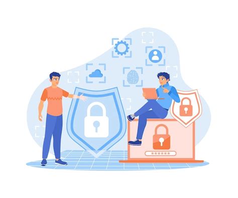 Premium Vector People Use Cyber Security Services On Laptops Store