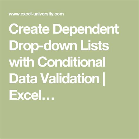 Create Dependent Drop Down Lists With Conditional Data Validation Excel Data Validation