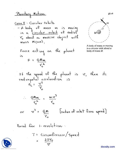 Planetary Motion Physics Lecture Notes Docsity
