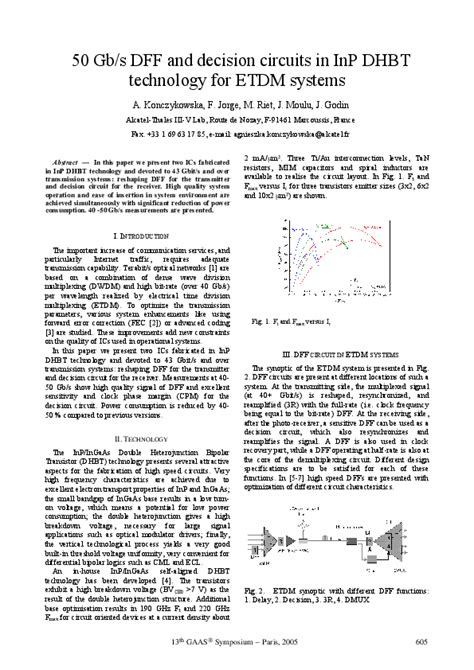 Pdf 50 Gb S Dff And Decision Circuits In Inp Dhbt Technology For Etdm