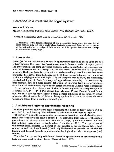 Inference In A Multivalued Logic System Pdf