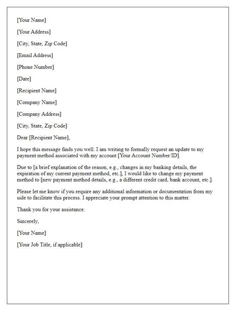Letter Template For Payment Method Update Request Free Samples In Pdf
