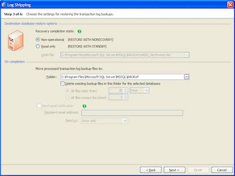 Log Shipping Restore Settings SQL Backup Product Documentation