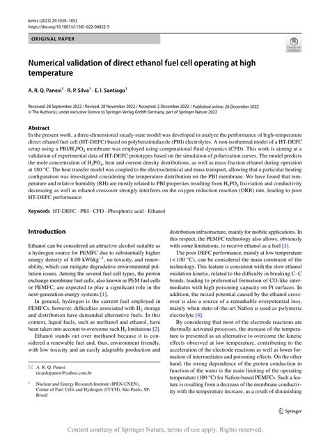 Numerical Validation Of Direct Ethanol Fuel Cell Operating At High
