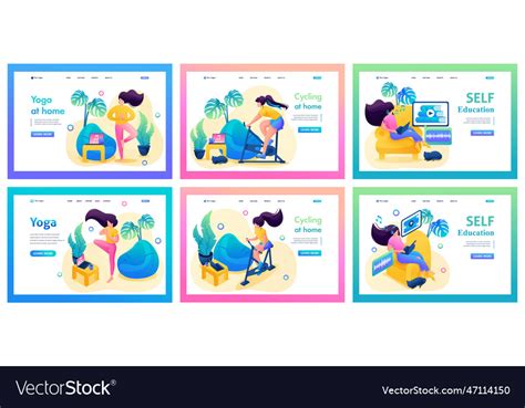 Set Of Landing Pages About Self Isolation Vector Image
