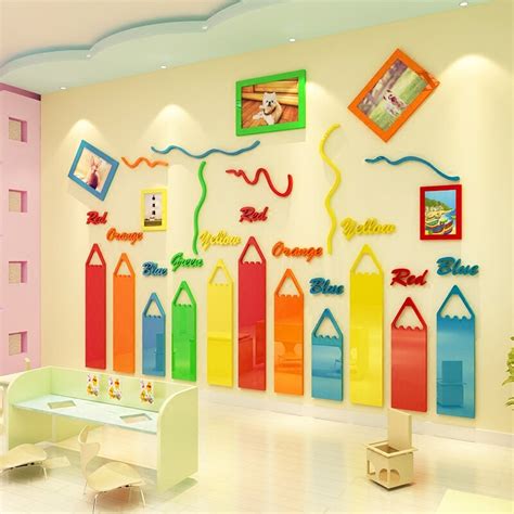 Цветные карандаши Мультяшные 3d акриловые наклейки на стену для детской комнаты гостиной