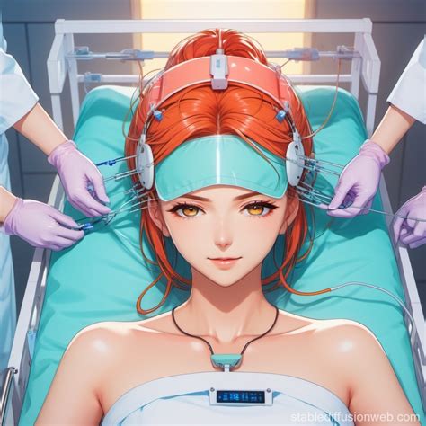 Woman On Stretcher With Temple Electrodes Stable Diffusion Online