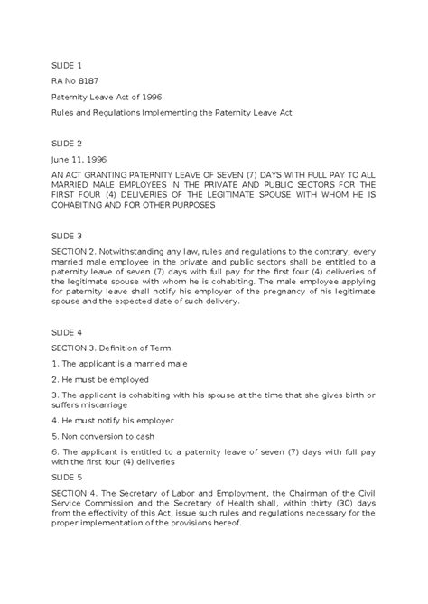 Paternity Leave Act Paternity Leave Slide 1 Ra No 8187 Paternity