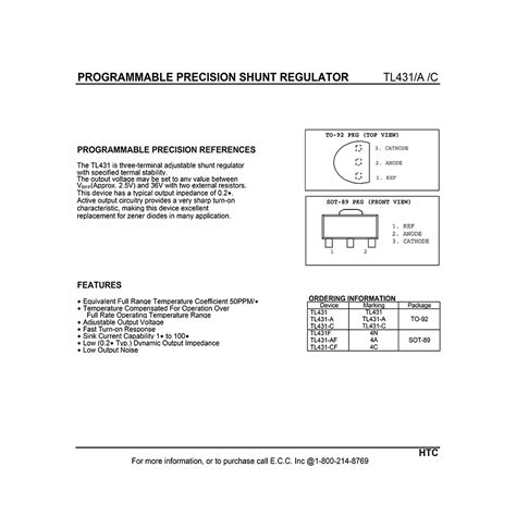 Tl431a Htc Korea Programmable Shunt Regulator Datasheet