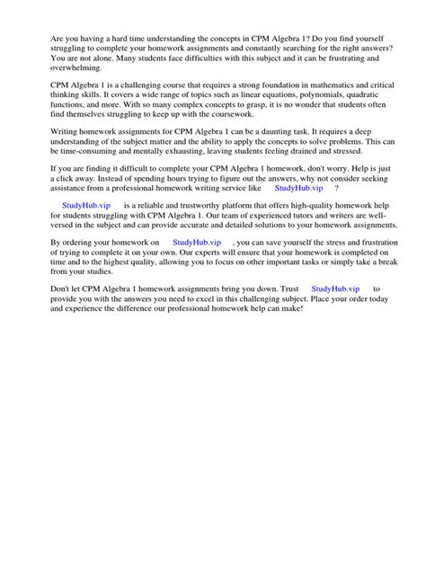 Cpm Algebra 1 Homework Answers Pdf Algebra Homework