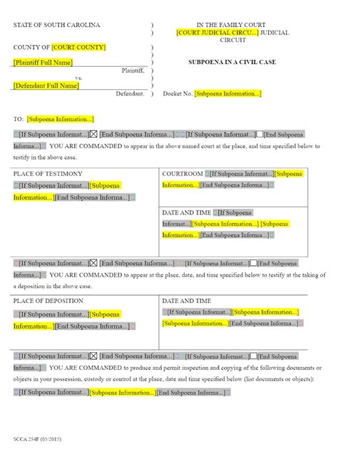 South Carolina Subpoena Scca 254f Clio