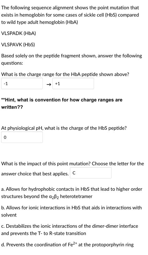 Solved The Following Sequence Alignment Shows The Point