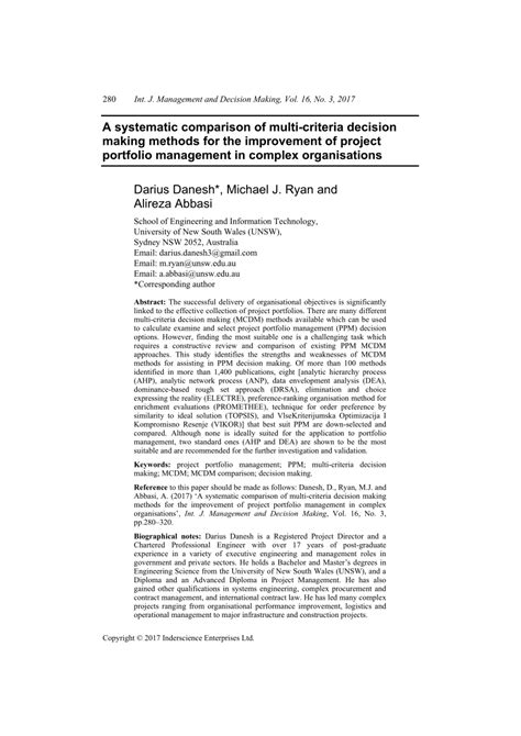 Pdf A Systematic Comparison Of Multi Criteria Decision Making Methods For The Improvement Of