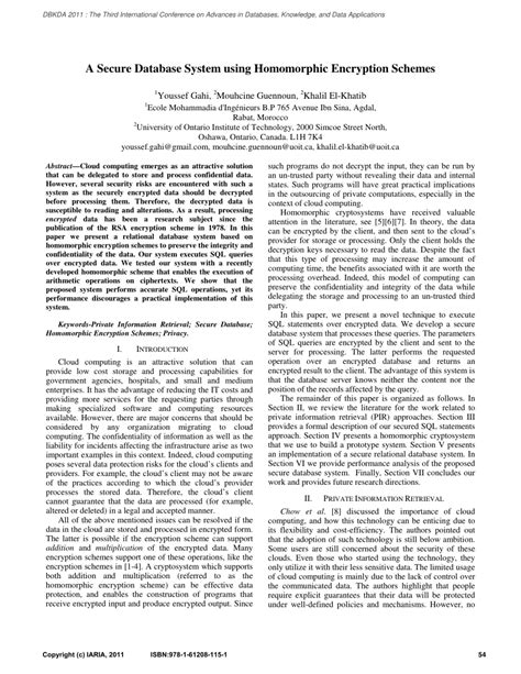 Pdf A Secure Database System Using Homomorphic Encryption Schemes